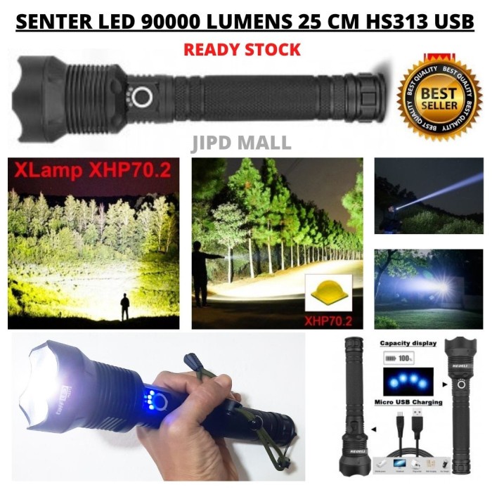 Jual Lampu Senter LED USB Long Range XHP702 Zoom 90000 Lumens HS313 ...