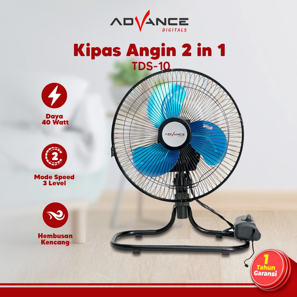 Jual Advance TDS-10 Desk Fan Wall Fan 10" 2in1 Kipas Angin Listrik Desk ...