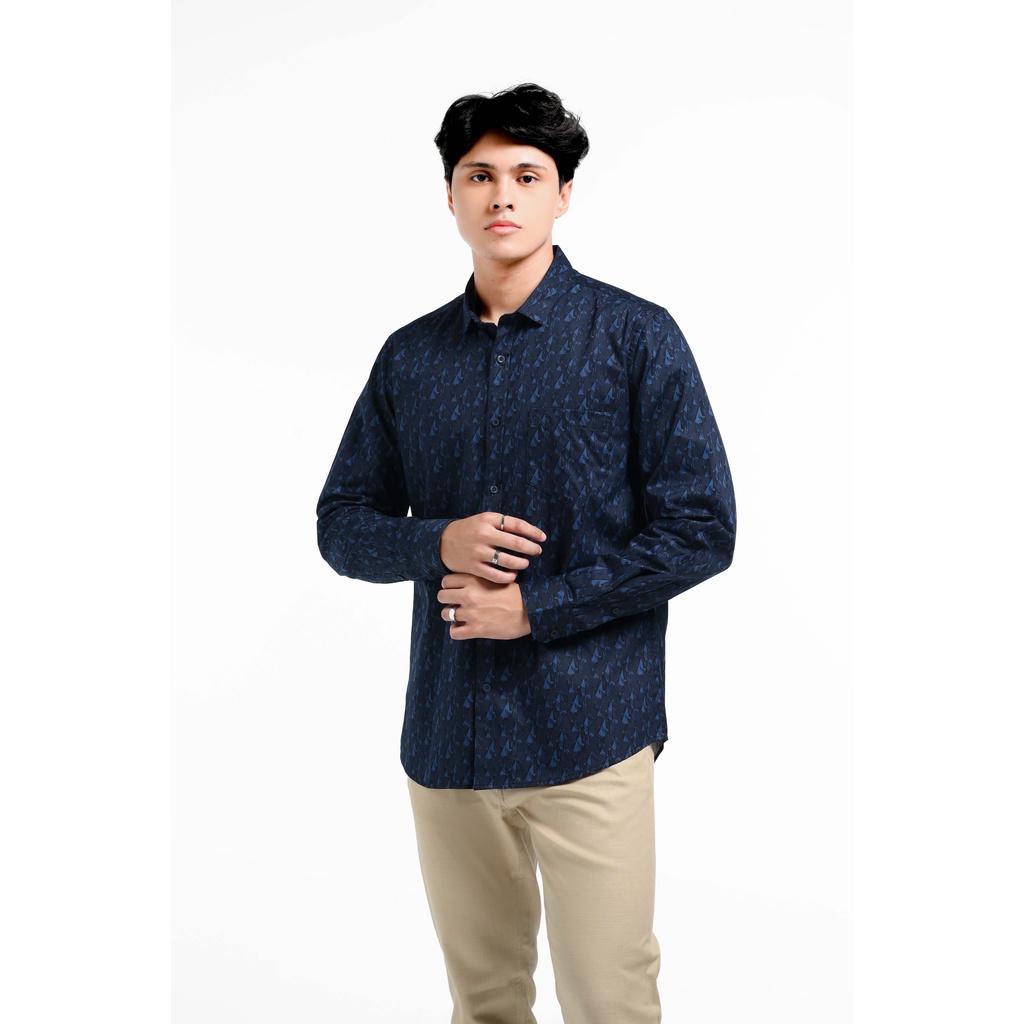 Jual Manzone Kemeja Lengan Panjang Pria ZRC-ETHAN- NAVY | Shopee Indonesia
