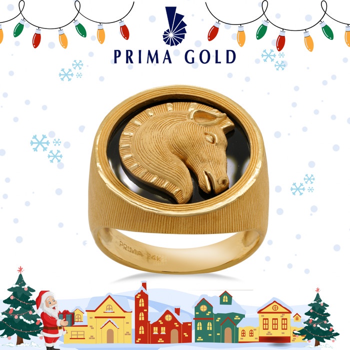 Jual PRIMA Gold 24K Golden Horse with Black Onyx Man Ring 165R0193 ...