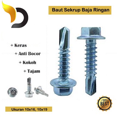 Jual Baut Baja Ringan 10x16 10x19 Sekrup Roofing Ruping Skrup Galvanis ...