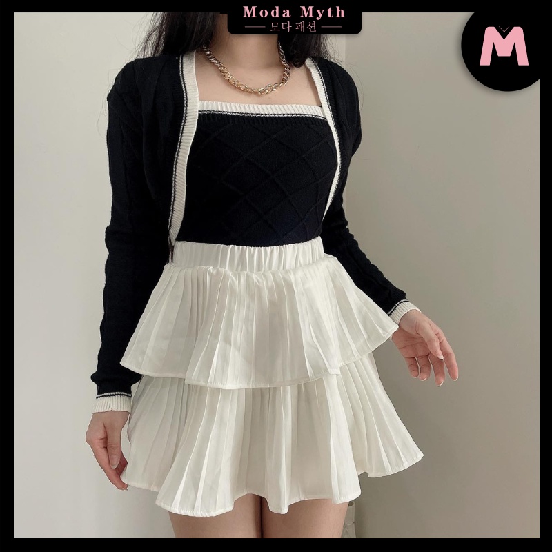 Jual MODAMYTH H17 - 2 IN 1 SET CARDINGAN PLUS TANKTOP CROP RAJUT ATASAN WANITA KOREAN PRENIUM ...