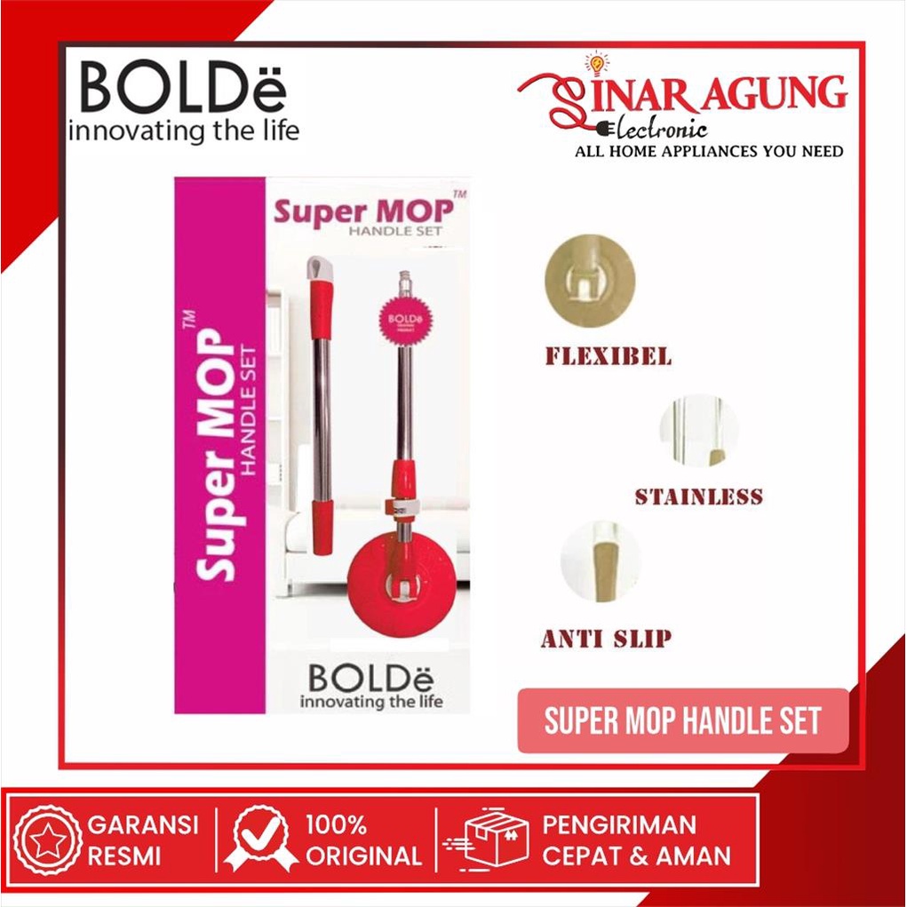 Jual [COD] BOLDE SUPER MOP HANDLE SET TONGKAT PEL MERAH 100% ORIGINAL ...