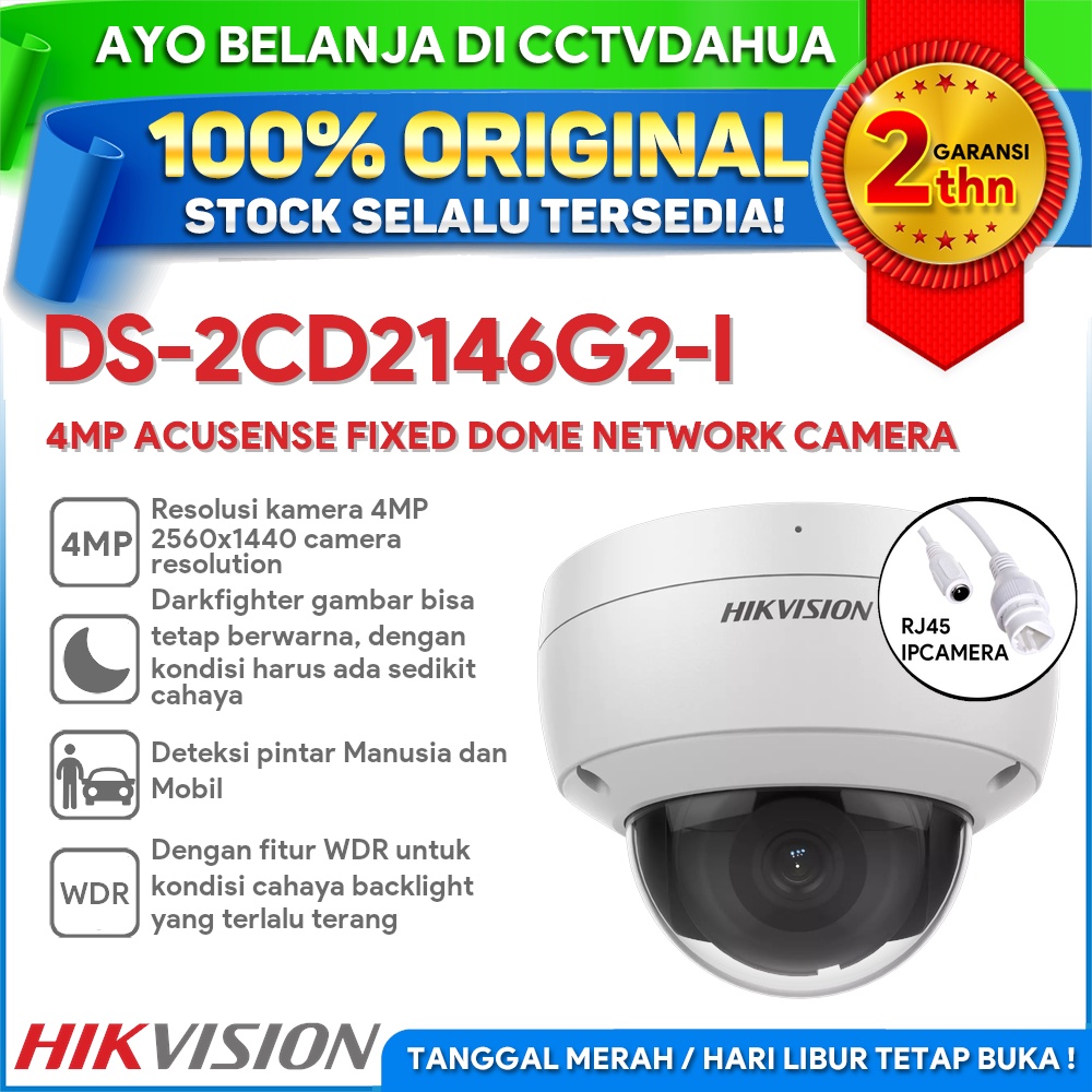 Jual HIKVISION DS-2CD2146G2-I 4MP ACUSENSE DARKFIGHTER FIXED DOME IP CAMERA | Shopee Indonesia