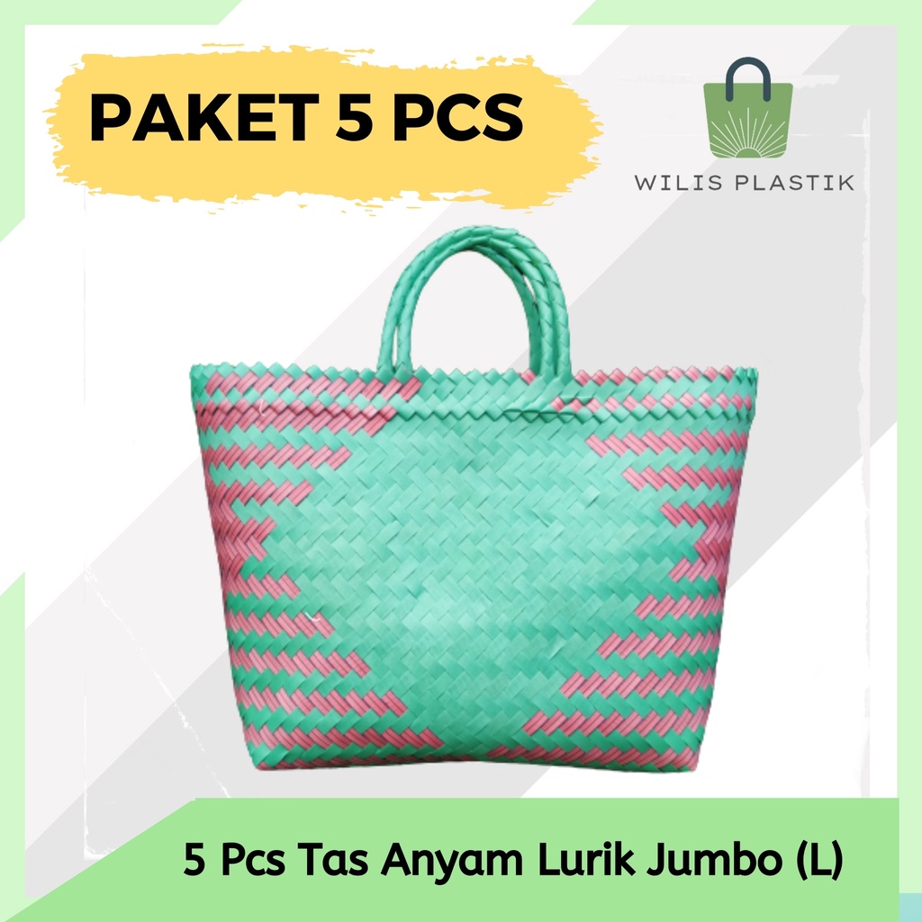 Jual PAKET MURAH 5 PCS Tas Anyaman Plastik Lurik Jumbo (L) / Tas Anyam ...