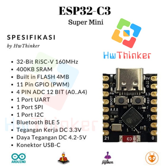 Jual ESP32-C3 ESP32C3 RISC-V Super Mini WIFI Bluetooth BLE 5.0 Tiny ... Jual ESP32-C3 ESP32C3 RISC-V Super Mini WIFI Bluetooth BLE 5.0 Tiny ...