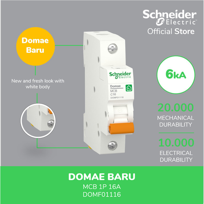Jual Schneider Electric NEW DOMAE MCB 16A 1P - DOMF01116 | Shopee Indonesia