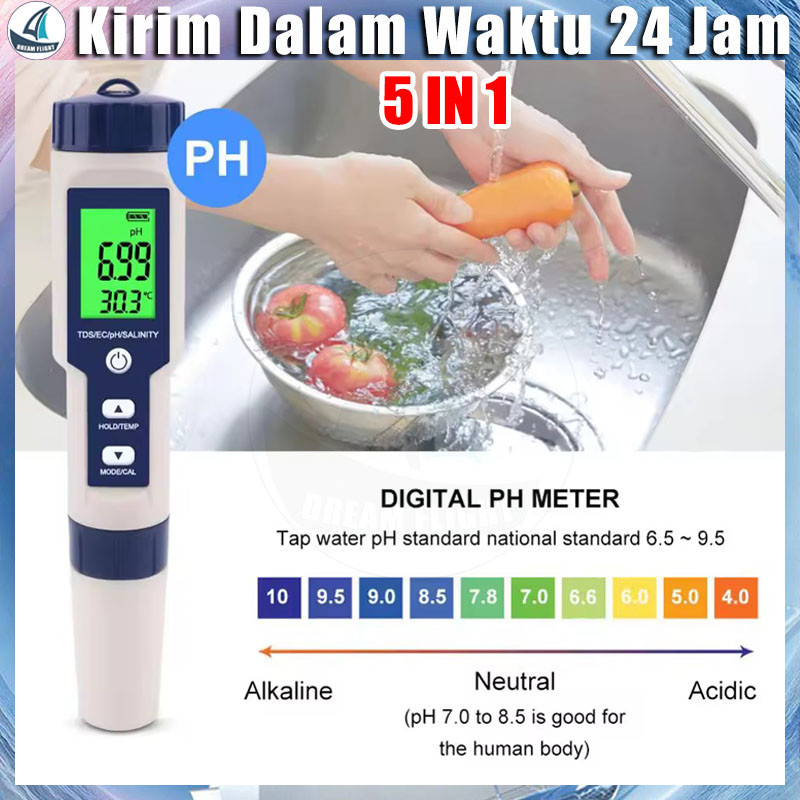 Jual 【Stok Tersedia】PH TDS EC Salinitas Termometer 5 in 1 Pengukur ...