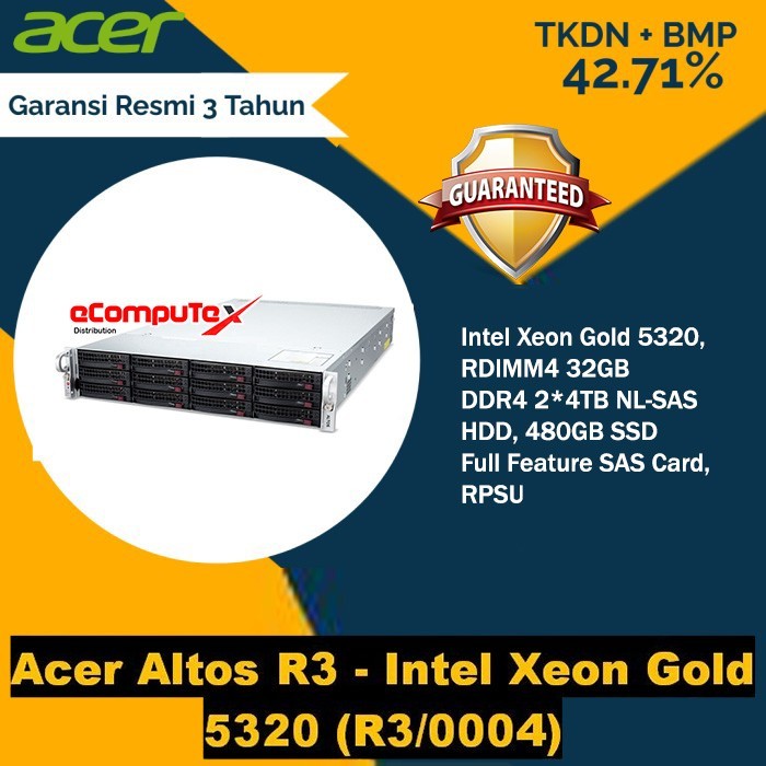 Jual ACER SERVER RACK ALTOS R3 5320 INTEL XEON GOLD 4X32GB 2X4TB NL-SAS HDD 480GB SSD FULL ...