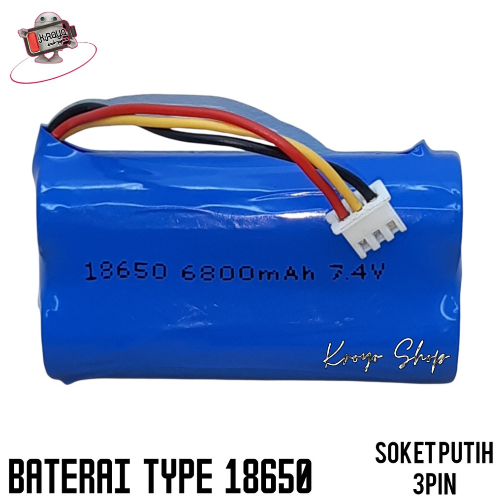 Jual Baterai 18650 Socket Putih 3 Pin Li-ion 7.4volt - 6800mAh | Shopee ...