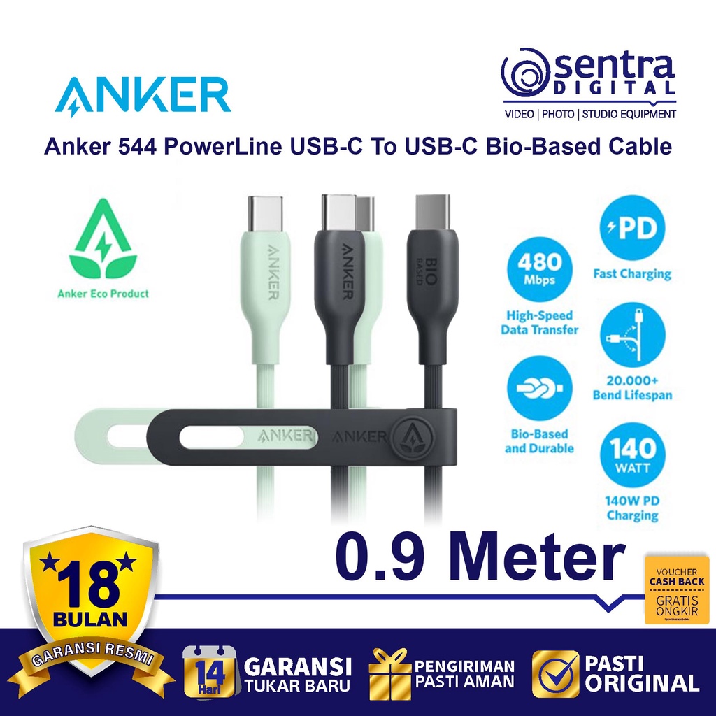 Jual Anker 544 PowerLine USB-C To USB-C Bio-Based Cable 3ft Black ...