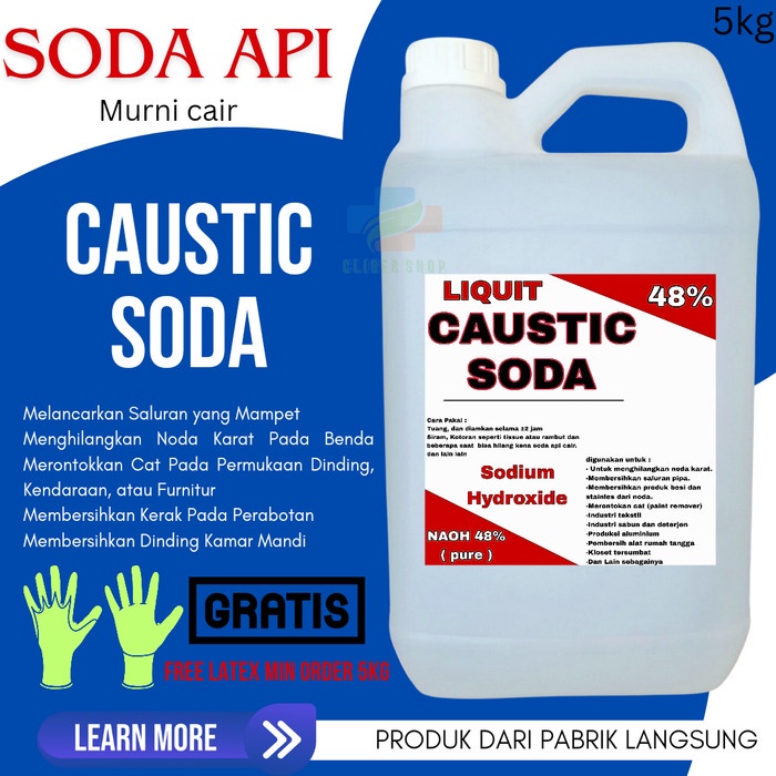 Jual CAUSTIC SODA LIQUID 5KG / SODA API CAIR / NAOH LIQUID 48% - 5KG | Shopee Indonesia
