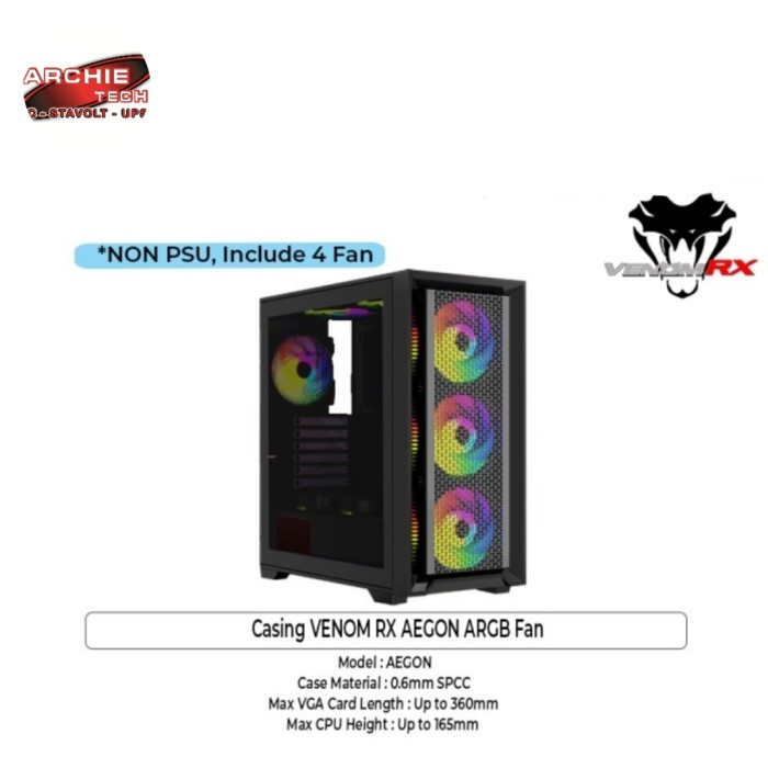 Jual Casing VENOM RX AEGON ARGB Fan non PSU PC Case | Shopee Indonesia