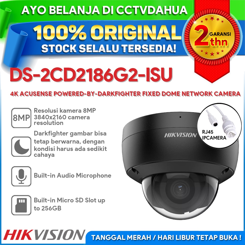 Jual HIKVISION DS-2CD2186G2-ISU 8MP 4K ACUSENSE DARKFIGHTER DOME IP CAMERA | Shopee Indonesia