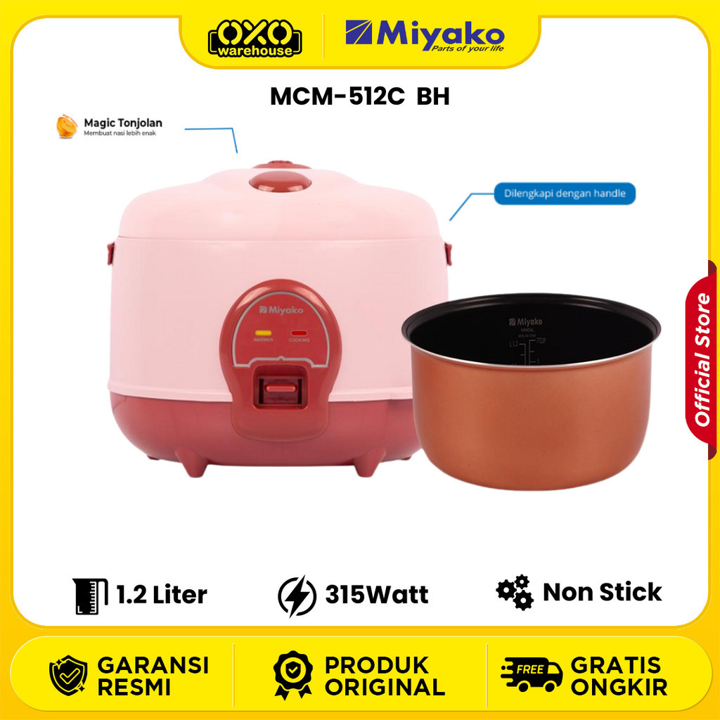 Jual MIYAKO Rice Cooker MCM-512 C BH 1.2 Liter Low Watt Garansi Resmi ...