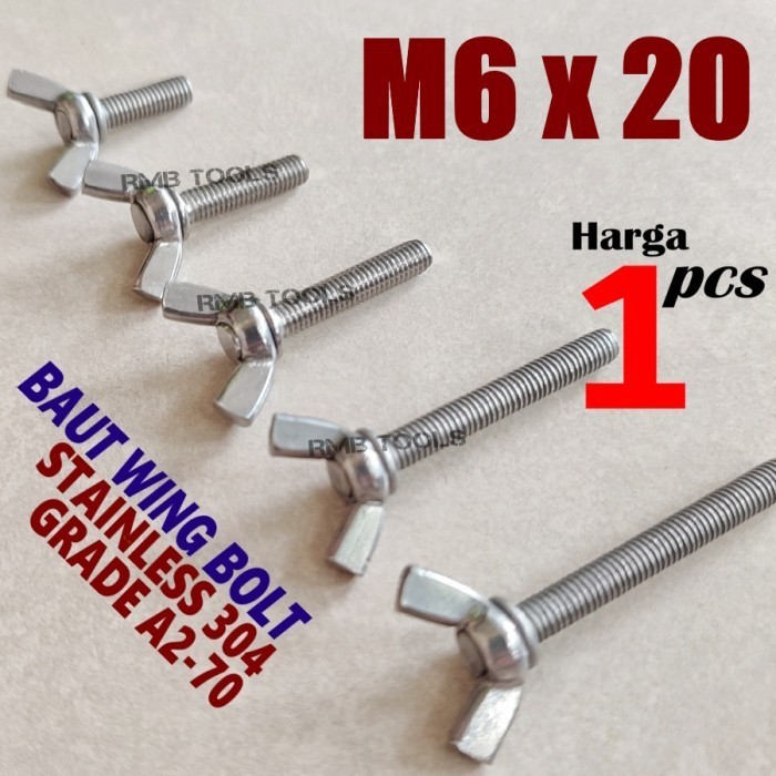 Jual Baut Kuping M6x20 / Wing Bolt M6 x 20 Stainless Steel SS SUS 304 ...