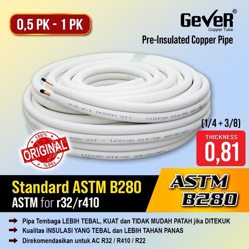 Jual PIPA AC 1/4 x 3/8 GEVER untuk AC 1/2PK-1PK INVERTER HIGH QUALITY ...