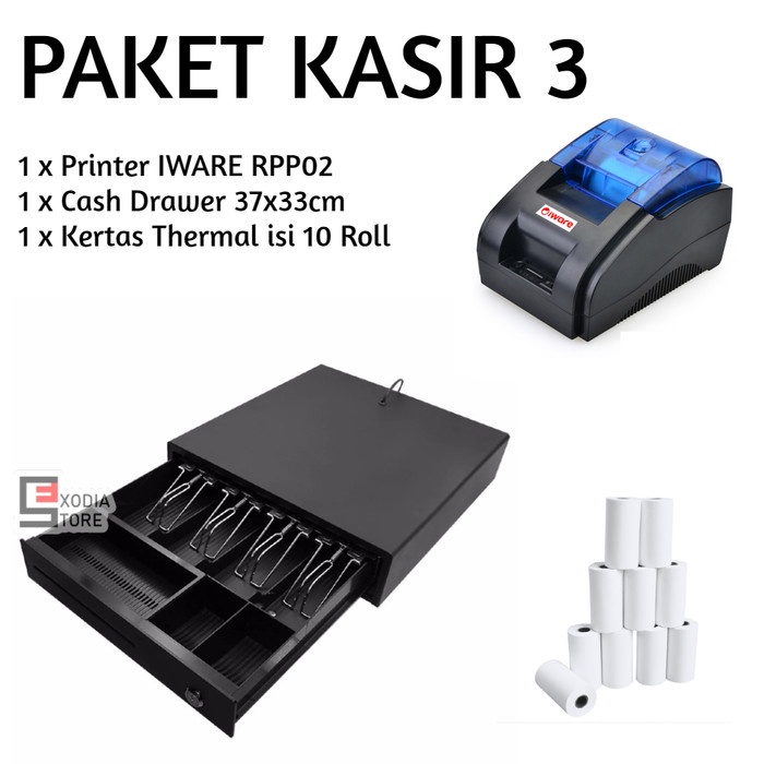 Jual Paket Kasir 3 : Cash Drawer + Printer Thermal Bluetooth + Roll ...