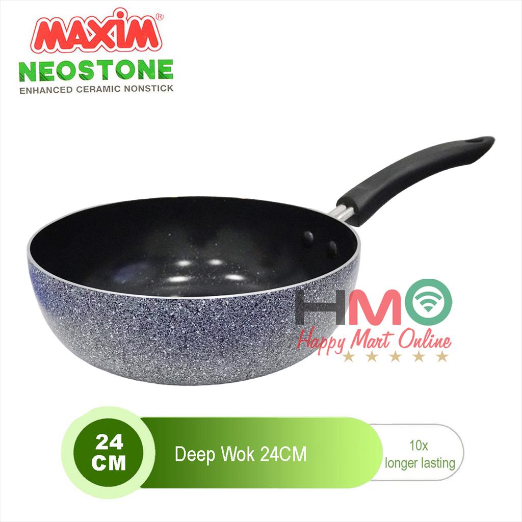 Jual Panci Teflon Maxim Neostone Deep Wok 24 CM Ceramic Coating Wok ...