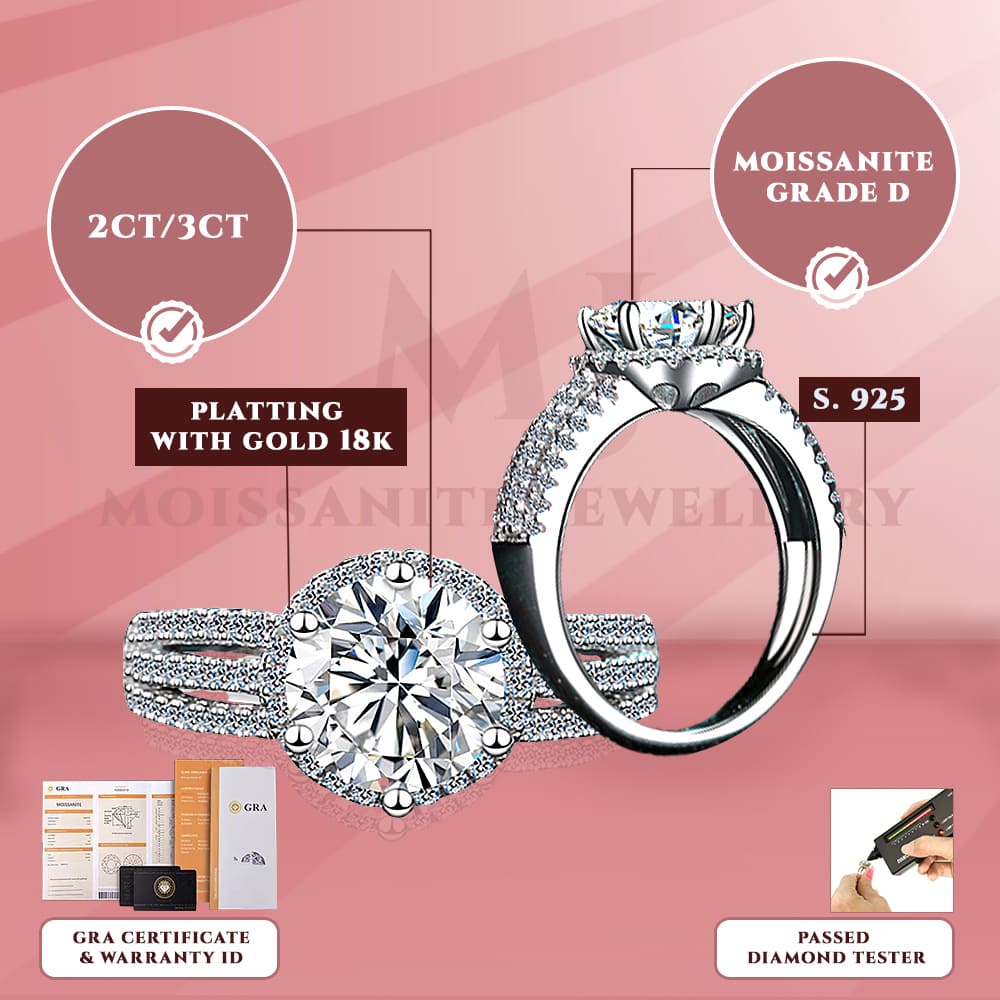 Jual Moissanite Jewellery - Cincin Permata Moissanite Lapis Emas 18K - Aster Ring Sertifikat GRA ...