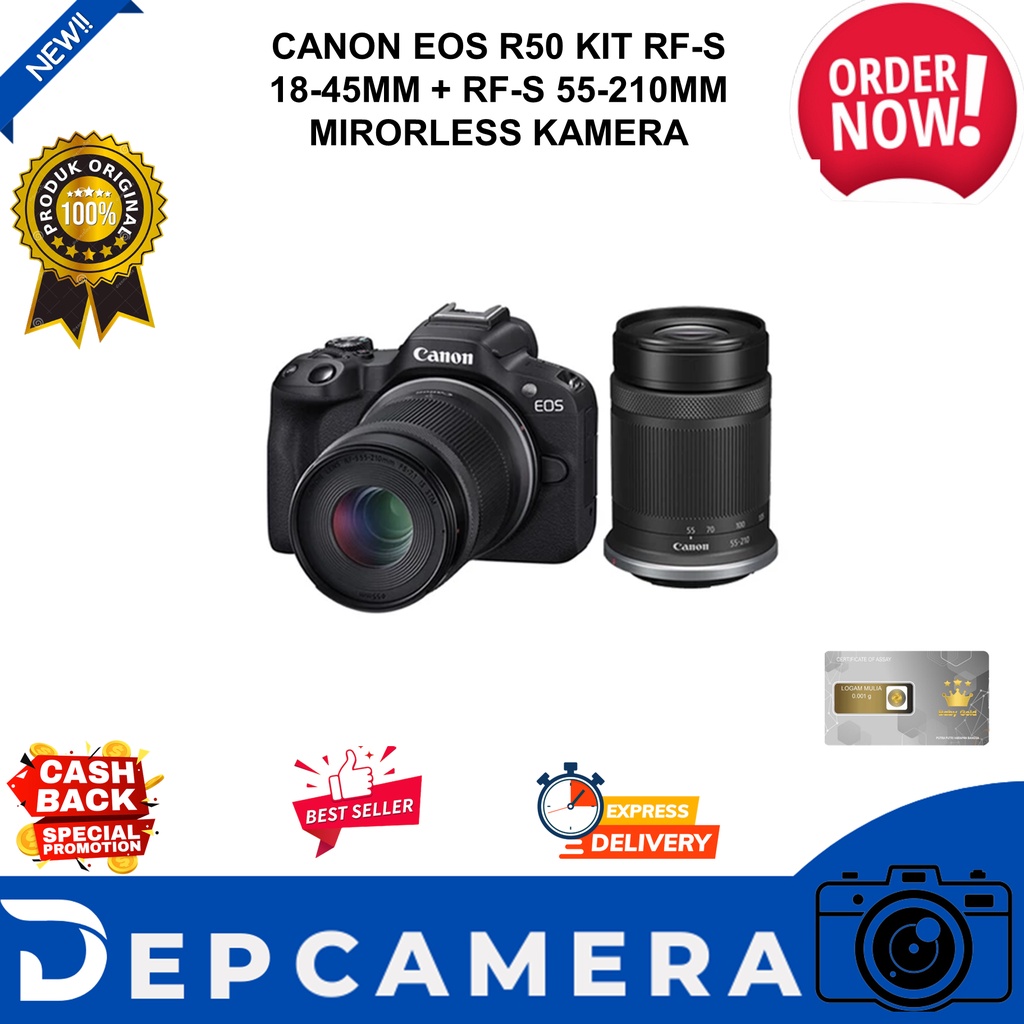 Jual Canon EOS R50 KIT RF-S 18-45mm + RF-S 55-210mm Mirorless Kamera | Shopee Indonesia