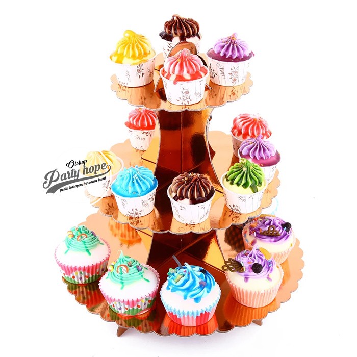 Jual Stand Cake ROSE GOLD Polos / 3 Tier Cupcake Stand ROSE GOLD tempat kue | Shopee Indonesia