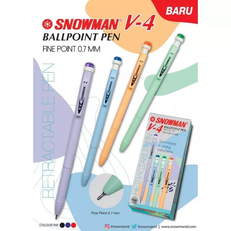 Jual Pulpen Snowman V4 Semi Gel Retractable pen 0.7mm ( 1pak/12pcs ...