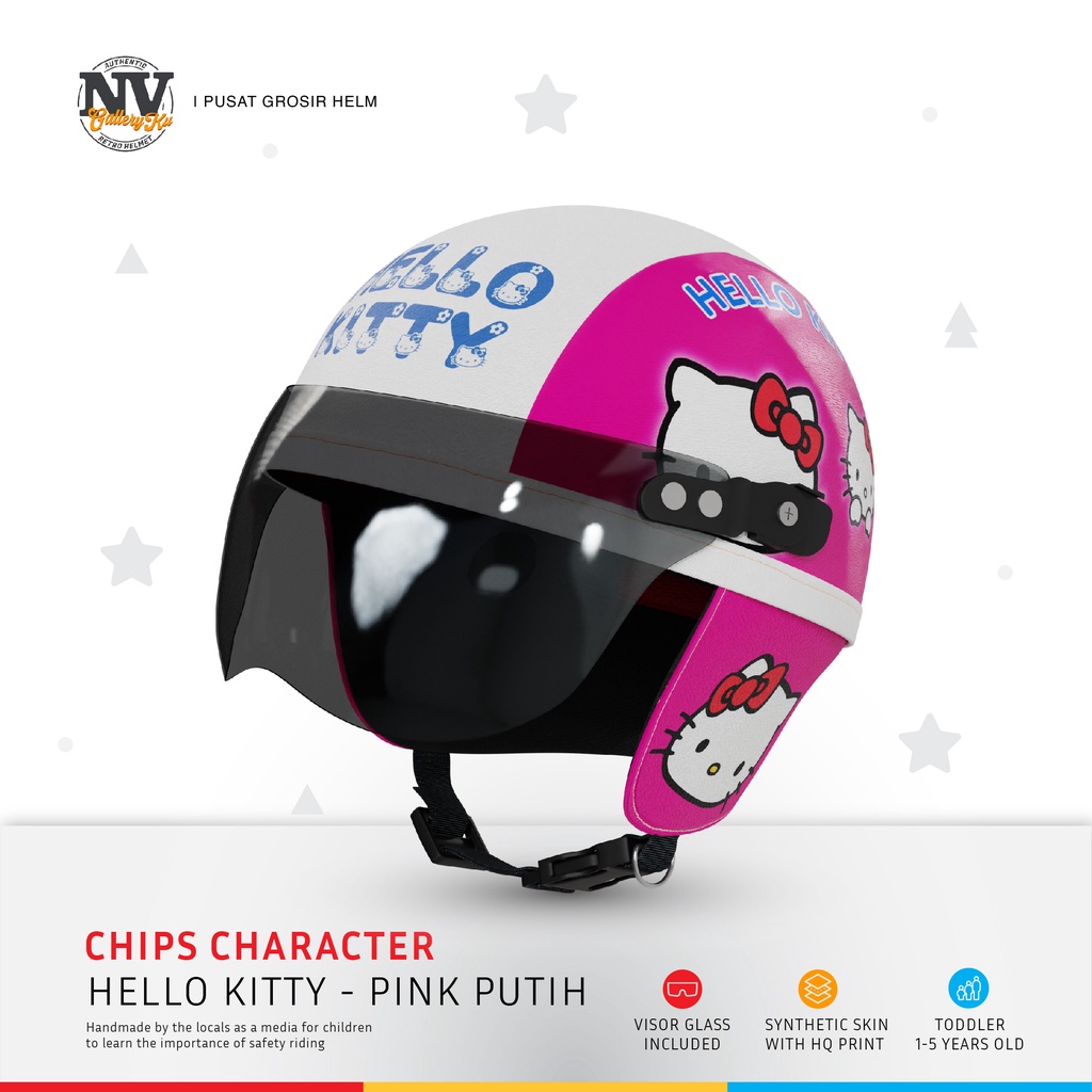 Jual HELM ANAK LUCU MOTIF HELLO KITTY PINK PUTIH KULIT PREMIUM USIA 1 2 ...