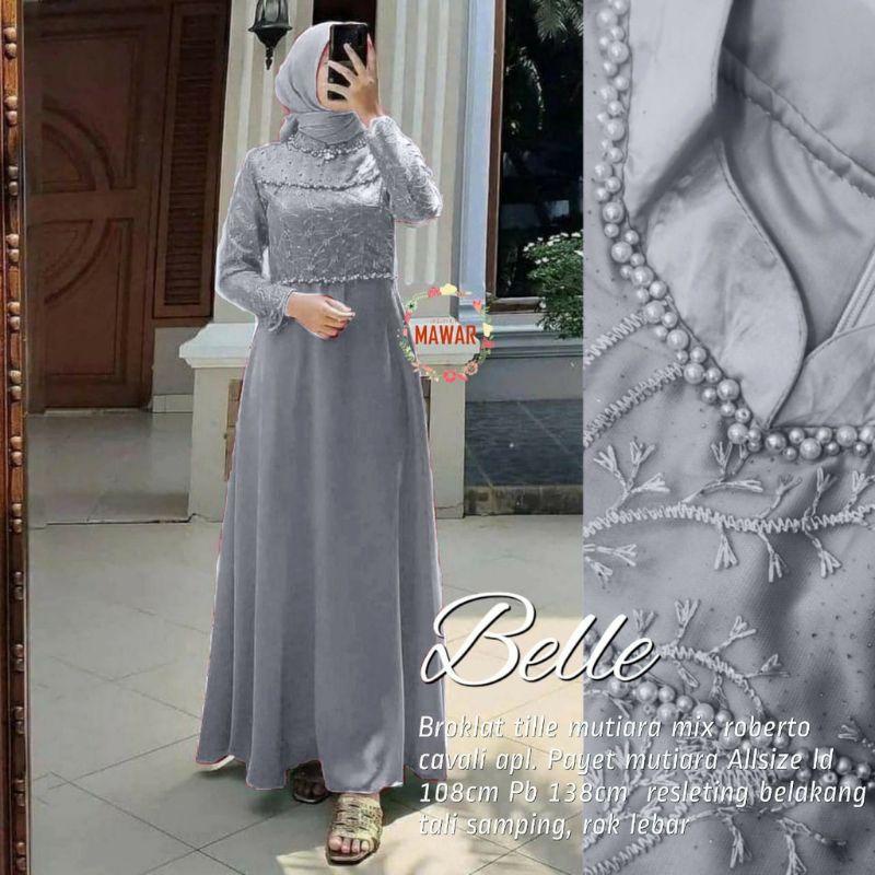 Jual GAMIS BELLE DRESS MAXY BROKAT TILE MUTIARA FASHION MUSLIM WANITA GAUN PESTA MEWAH KONDANGAN ...
