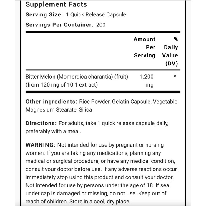 Jual Piping Rock Bitter Melon 1200 mg 200 Capsules Pare Kolestrol ...
