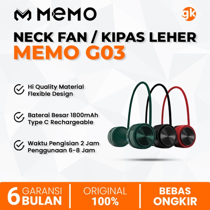 Jual MEMO G03 Neck Fan Kipas Leher Hanging Portable Baterai 1800mAh ...