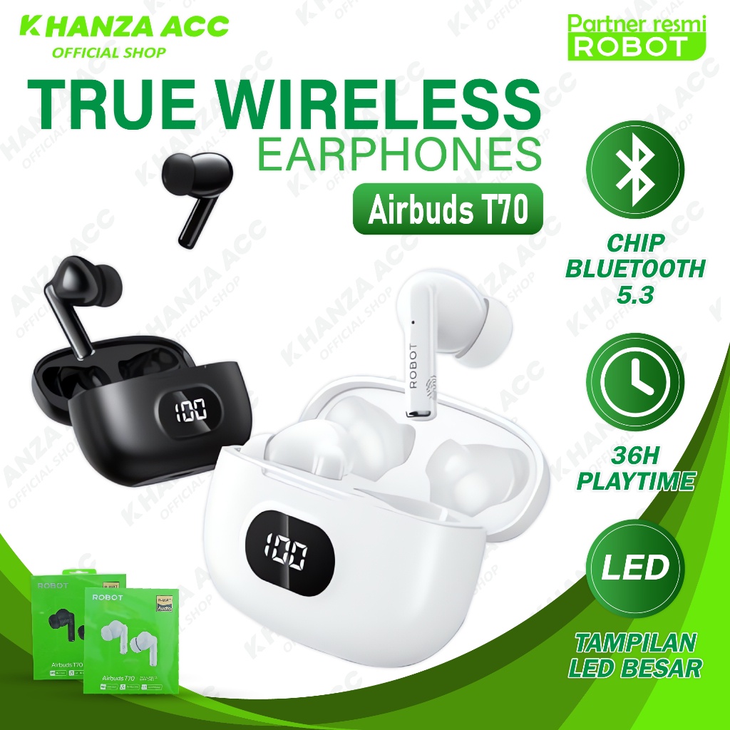 Jual [ TWS ROBOT T70 ]- ROBOT T70 Airbuds Headset HENSET HEADSET TWS Bluetooth Earbuds Wireless ...