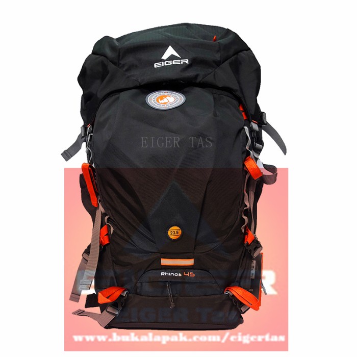 Jual MS98 Tas Ransel Carrier EIGER RHINOS 1242 Black 45L + Rain Cover ...