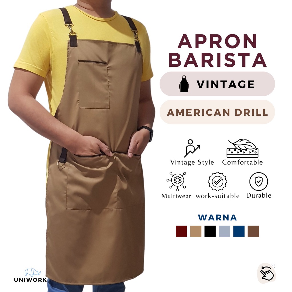 Jual UNIWORKS Apron Barista Premium Seri V02 Bahan American Drill ...