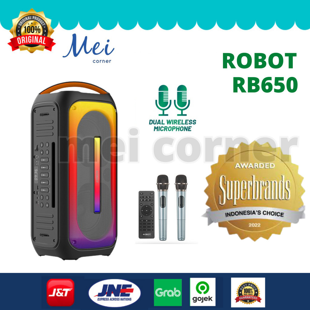 Jual ROBOT RB650 Karaoke Speaker RGB Daya 50W Bluetooth 5.0 TF USB 3 ...