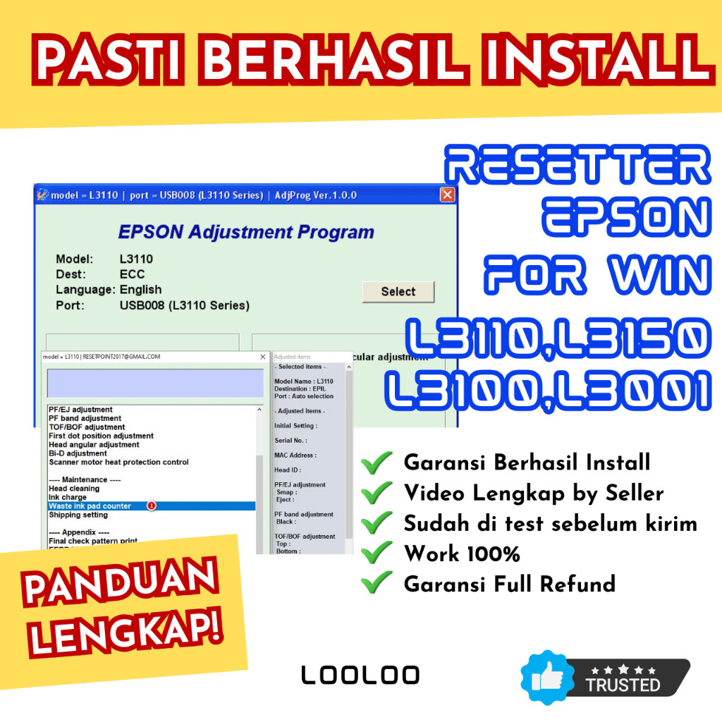 Jual Software RESETTER Epson L3110-L3150-L3100-L3001/+ Video Panduan ...