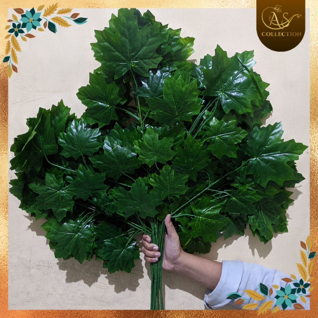 Jual COD 1 LUSIN DAUN MAPLE CABANG 5 ARTIFICIAL - DAUN DEKORASI HIASAN ...