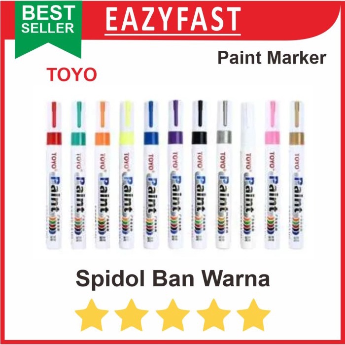 Jual Spidol Ban Permanent Toyo Paint Marker Pen Putih Warna Warni QC ...