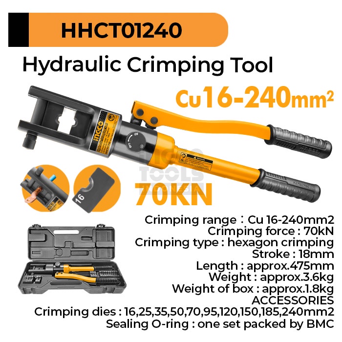 Jual Hydraulic Crimping Tool (70kN) INGCO HHCT01240 - Tang Press Skun ...