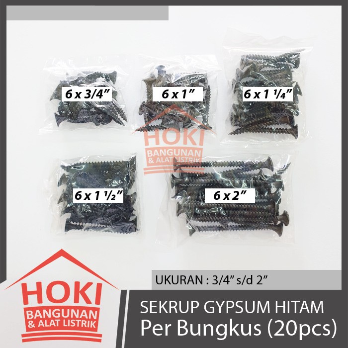 Jual SEKRUP GYPSUM HITAM 6x3/4 1 1/4 1/2 2 inch - Drywall Screw Baut Gipsum | Shopee Indonesia