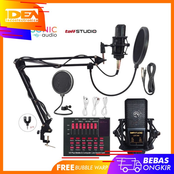 Jual Paket Full Set Mic condenser Recording Soundcard V8+ | Shopee ...