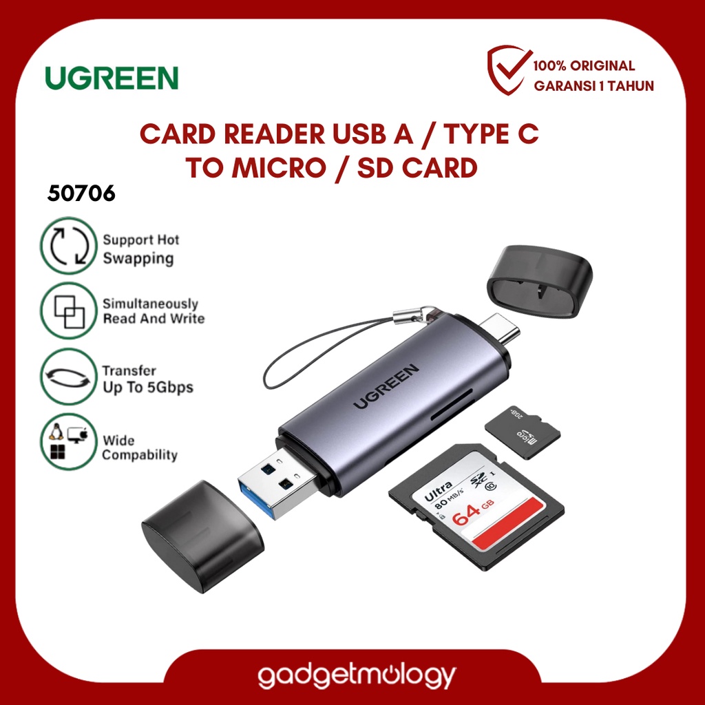 Jual UGREEN Card Reader OTG USB A 3.0 + Type C 2in1 To Micro SD Memory TF Card CM185 50706 ...