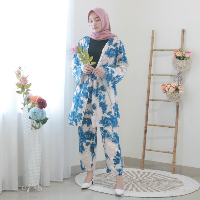 HAMIRA ONE SET Trend fashion terbaru ootd hijab kekinian pakaian Outfit wanita hijabers setelan tie dye bawahan celana kulot panjang baju atasan