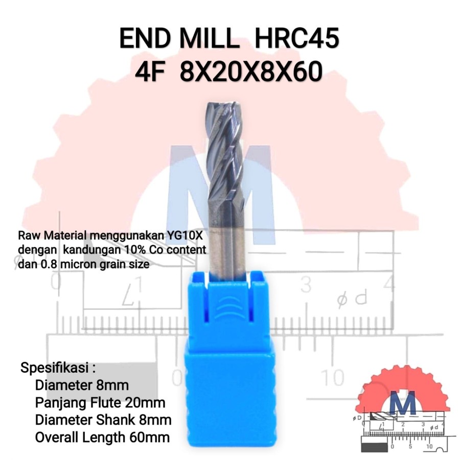 Jual Endmill 1mm 2mm 3mm 4mm 5mm 6mm 8mm 10mm 12mm 4F HRC45 End mill ...