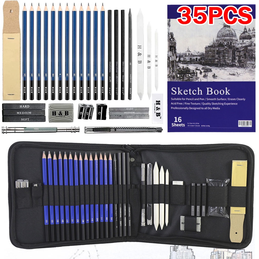 Jual 33/35PCS/Set Sketch Pencil Pisau Penghapus dan Pensil Gambar untuk ...