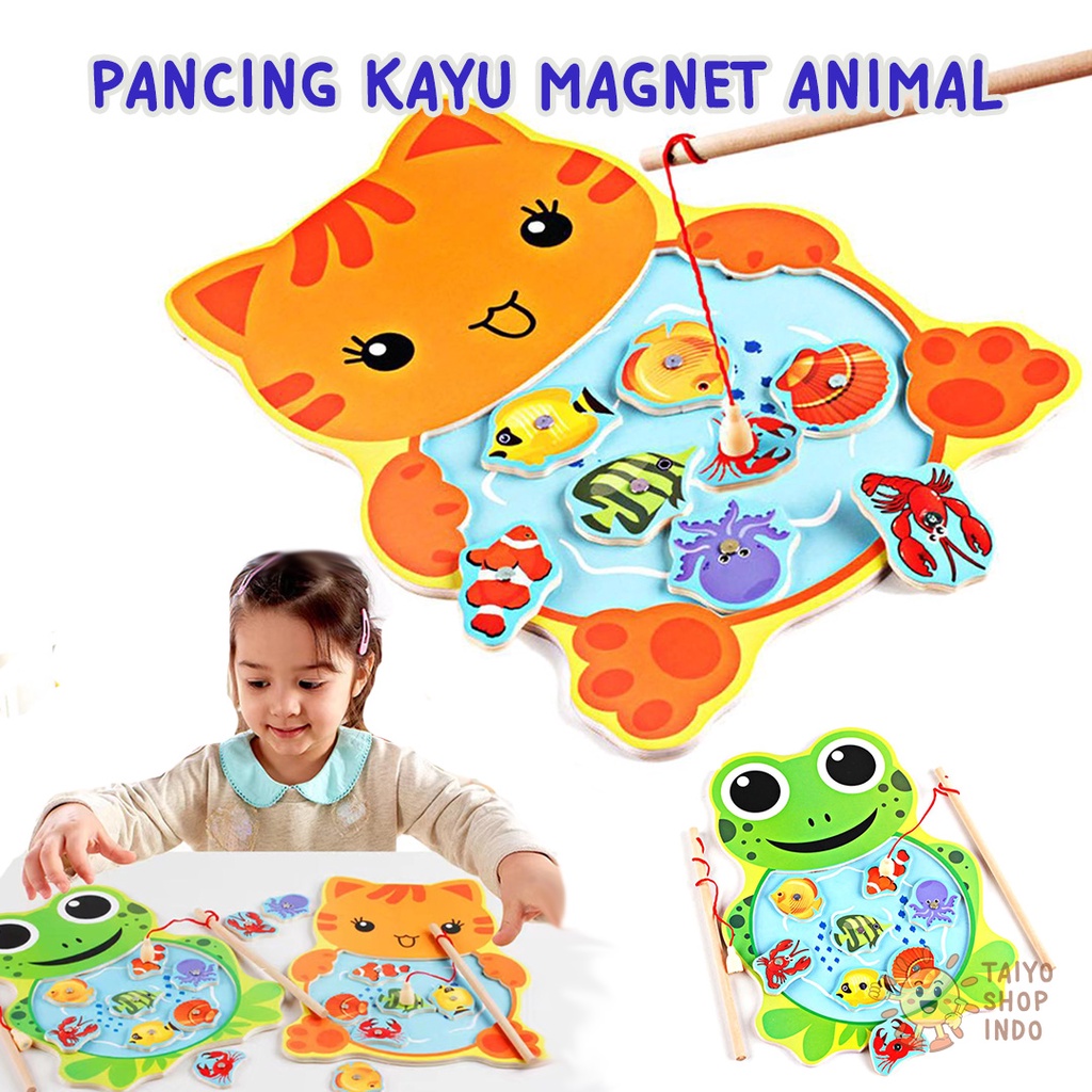Jual TAIYO Mainan Anak Pancing Ikan Kayu Magnet Fishing Game Animal ...