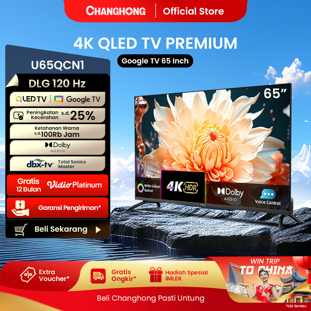 Jual Changhong QLED TV DLG 120HZ 4K 65inch Google Smart TV Digital TV (U65QCN1) | Shopee Indonesia