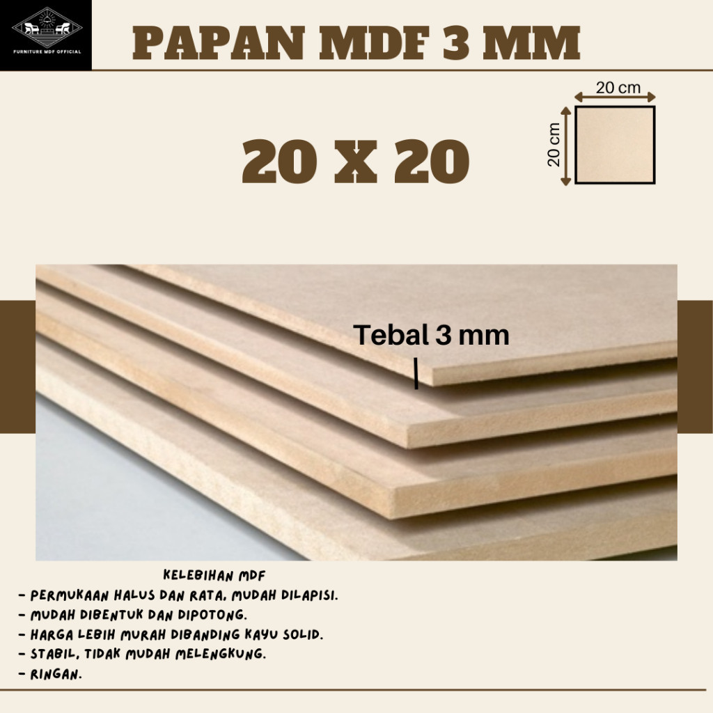 Jual PAPAN MDF Tebal 3mm Ukuran 20x20 - 30x100 / K E | Shopee Indonesia