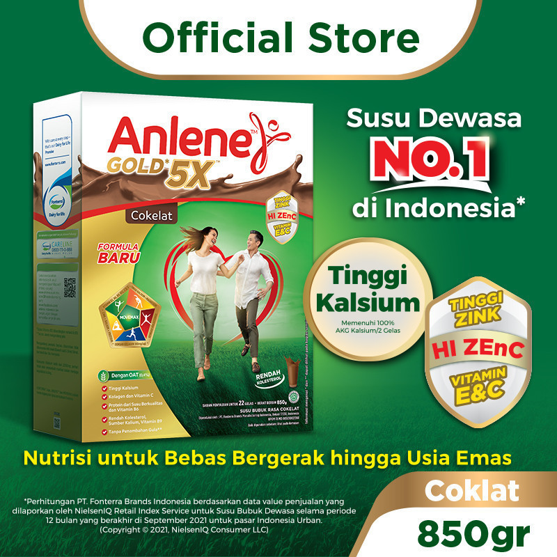 Jual Anlene Gold 5X Susu Bubuk Dewasa Cokelat 850g - Nutrisi Tinggi Kalsium Untuk Tulang, Sendi ...