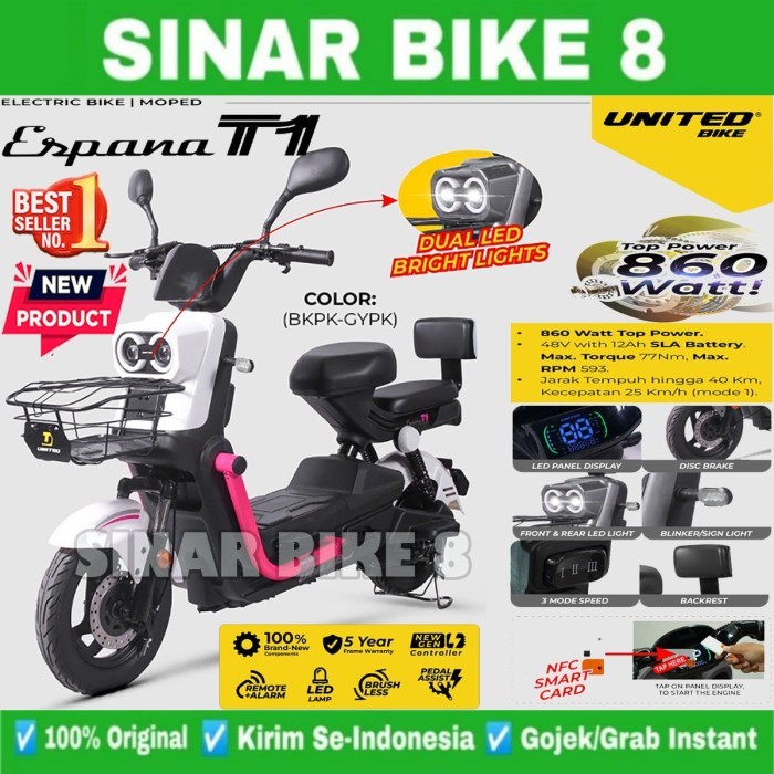 Jual Sepeda Listrik UNITED ESPANA T1 Electric E Bike 860 Watt | Shopee ...